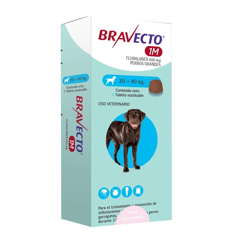 BRAVECTO 1 Mes de 400 mg (20 a 40 KG) – mypets.mx