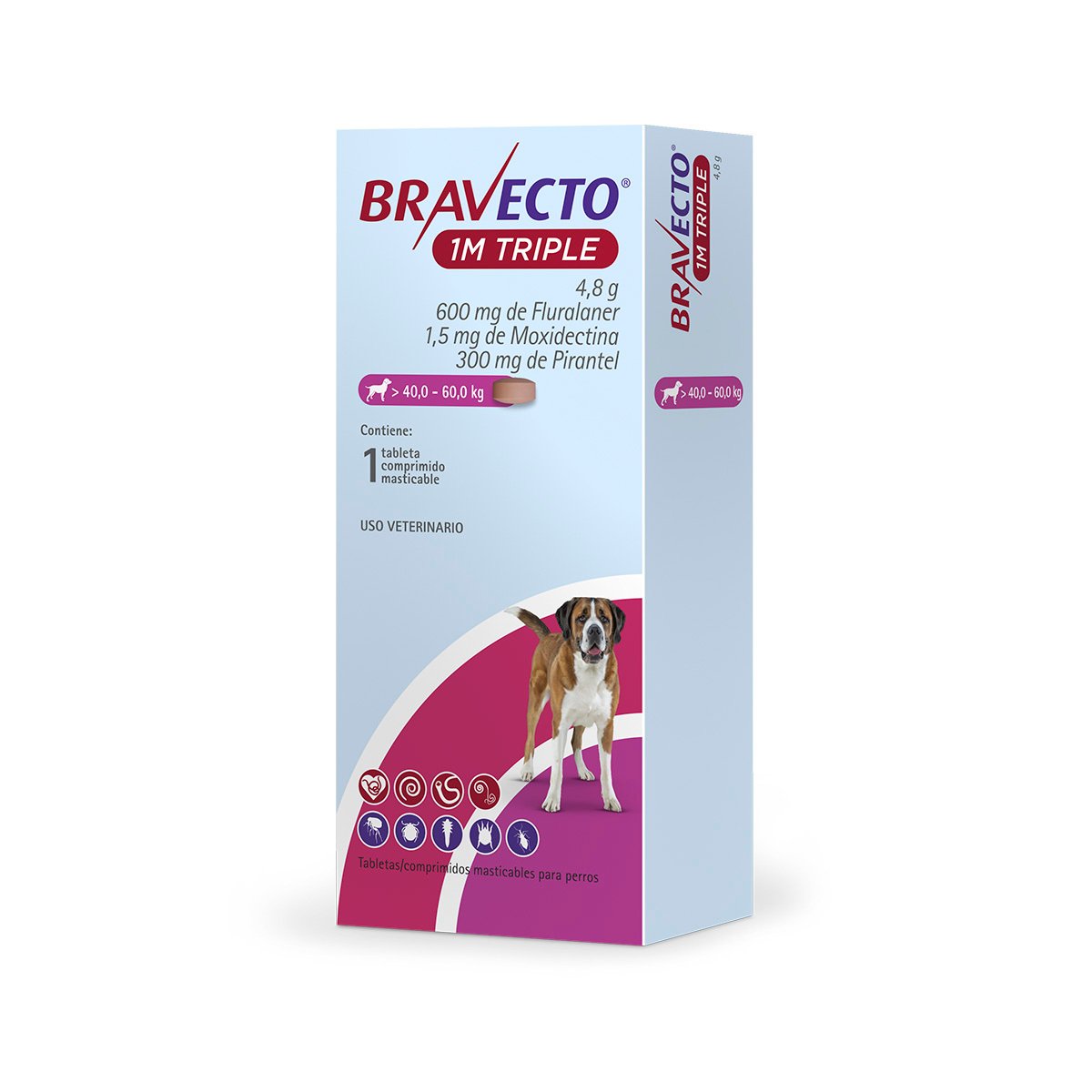BRAVECTO 1 Mes Triple c/3 TAB (40 a 60 KG) de 600 mg – mypets.mx